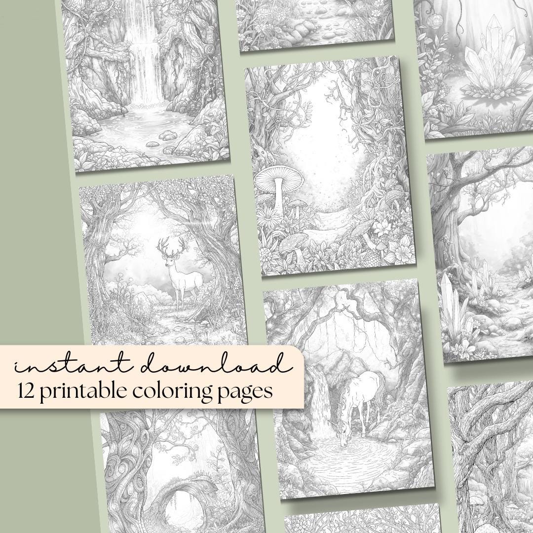 Enchanted Forest Coloring Pages | Magical Forest Scenes With Crystals ...