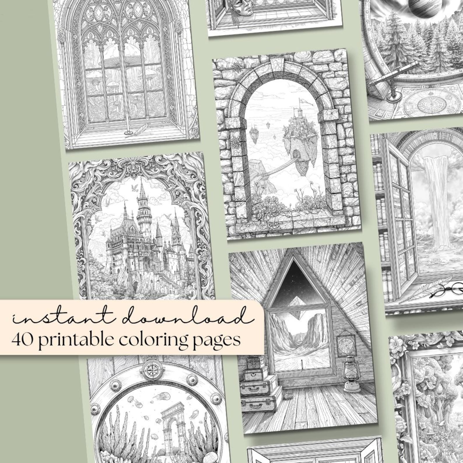 Dreamscape Window Coloring Pages | 40 Surreal Window Scenes + 3 Tree-of ...