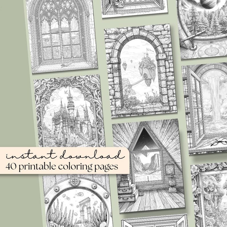 Dreamscape Window Coloring Pages | 40 Surreal Window Scenes + 3 Tree-of ...