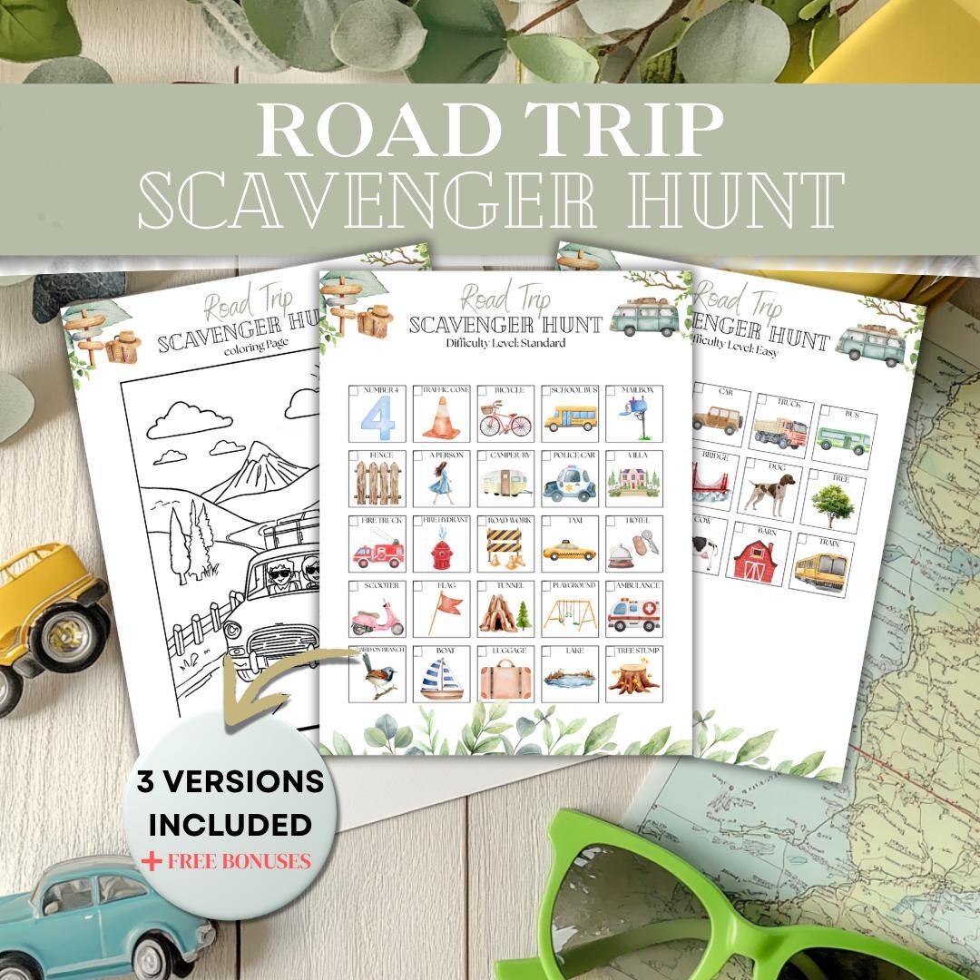 Road Trip Scavenger Hunt Printable for Kids | Travel Game With 3 Levels ...
