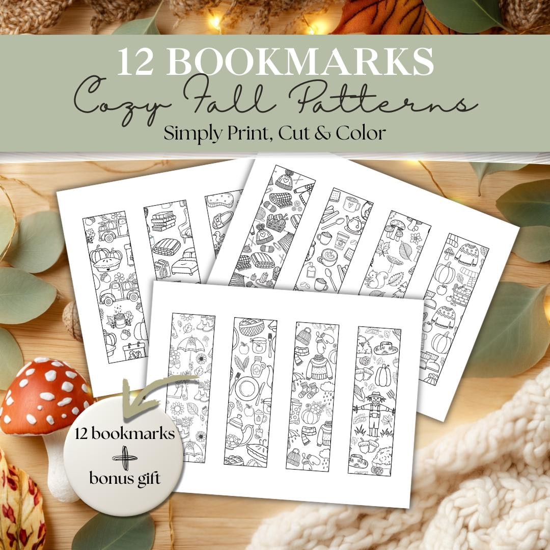 Printable Coloring Bookmarks | Color Your Own Bookmarks | Cozy Fall ...