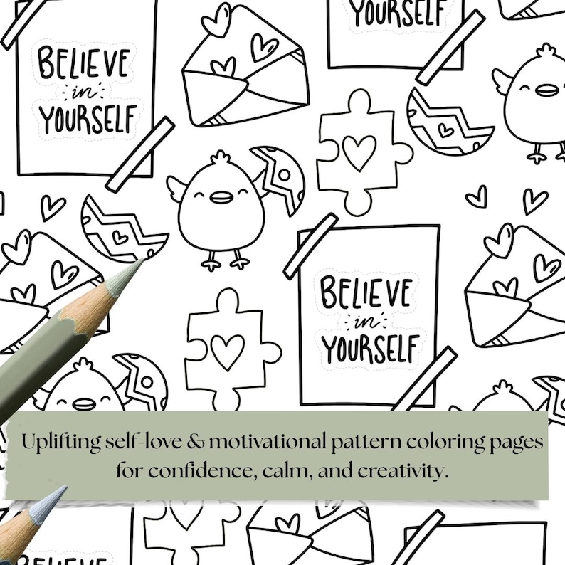 Self Love Patterns Coloring Pages for Adults & Kids | Motivational ...