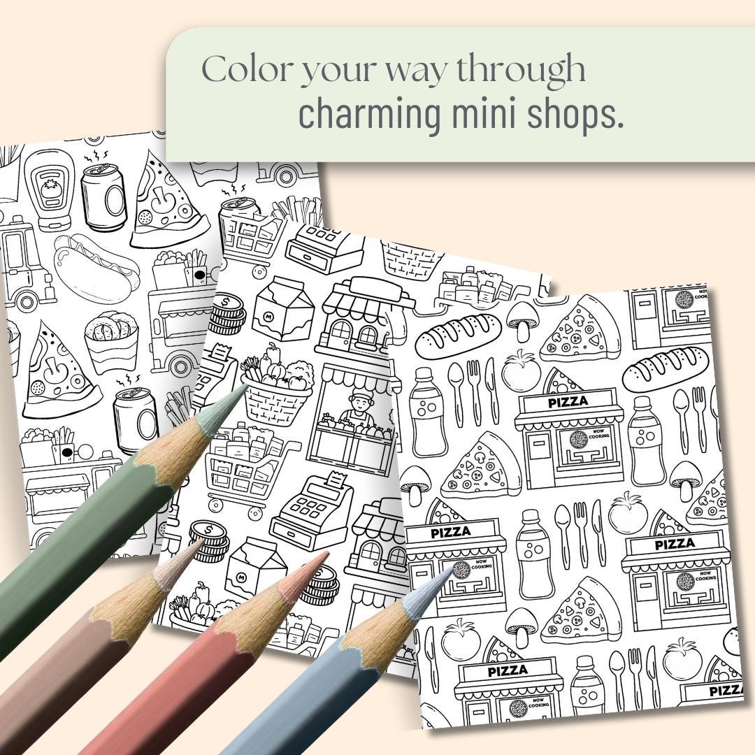 Tiny Shops Coloring Pages | Storefront Pattern Bundle | 15 Printable ...