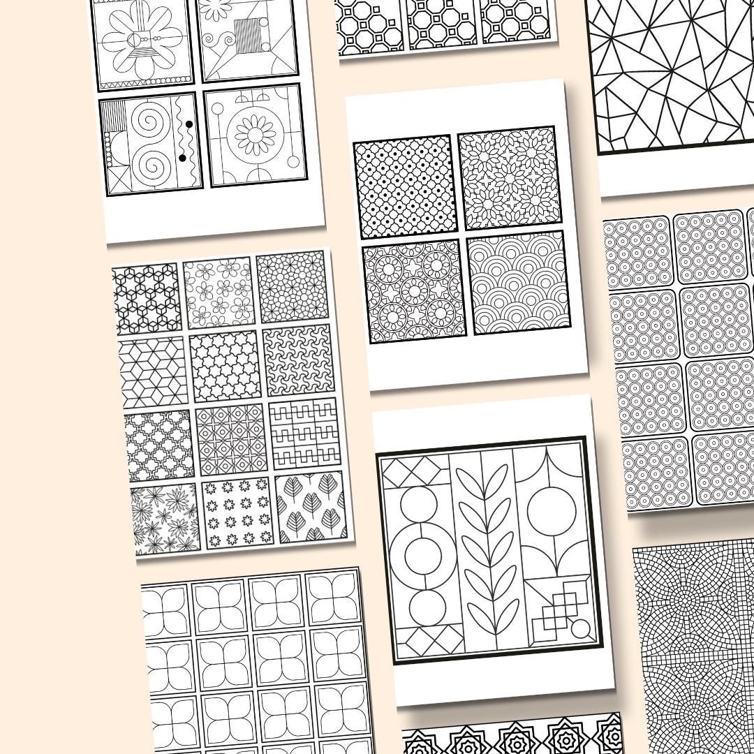 Mosaic Tile Coloring Pages | 60-page Geometric & Floral Pattern Bundle ...