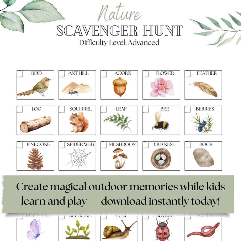 Nature Scavenger Hunt Printable for Kids | Outdoor Adventure Game With ...