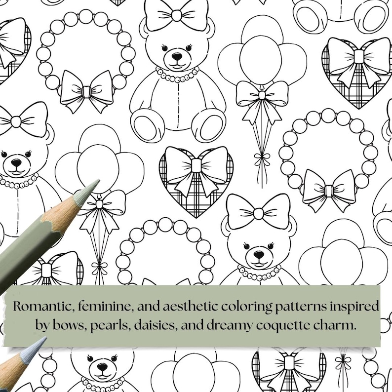 Coquette Coloring Pages | 12 Cute Pattern Designs With Bows, Pearls ...