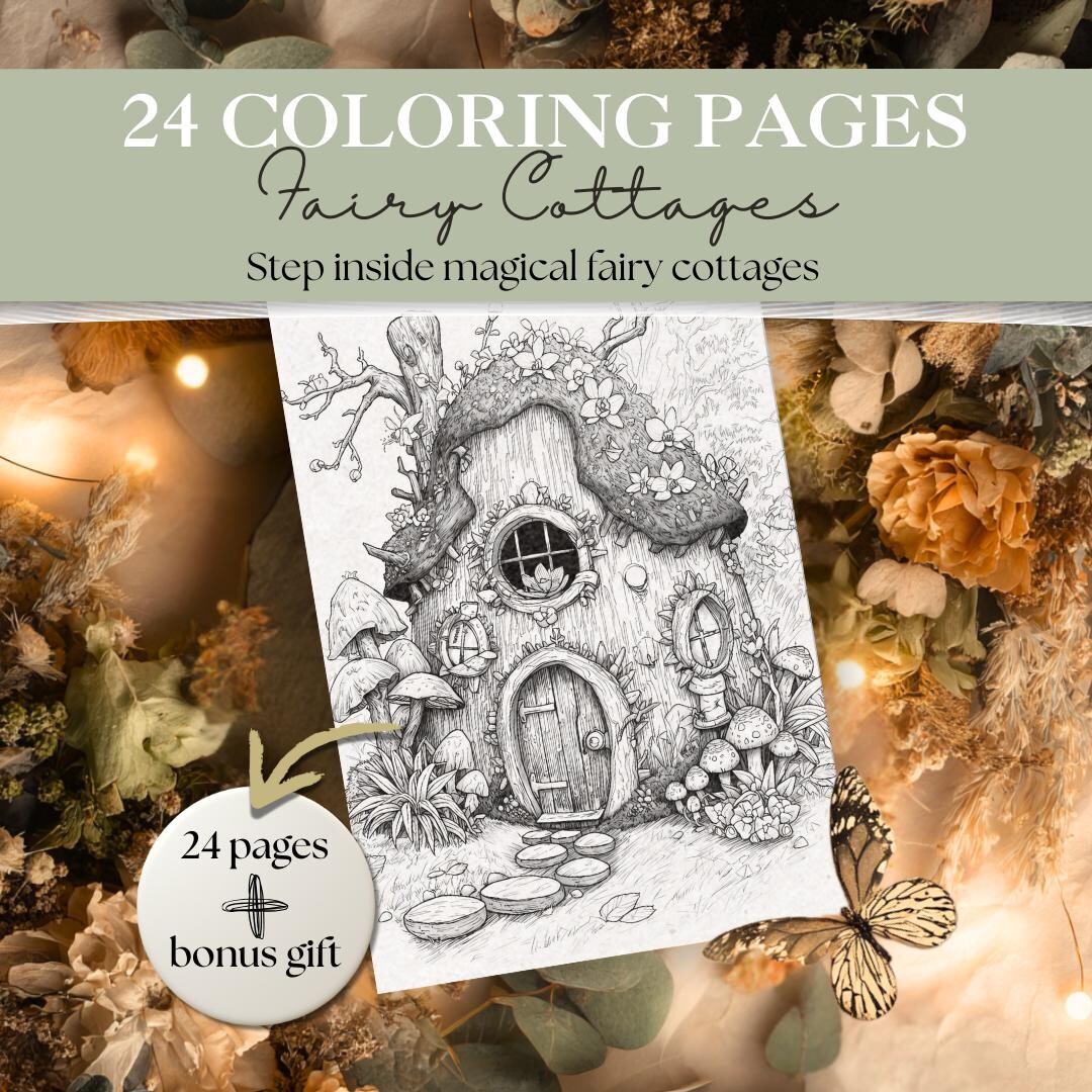 Magical Fairy Cottages Coloring Pages | 24 Whimsical Fantasy Cottages ...