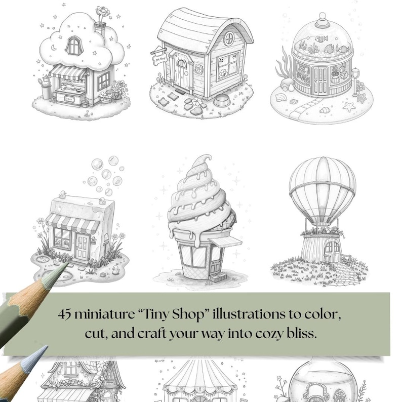 Tiny Shops Coloring Pages Bundle | 45 Miniature Store Illustrations ...