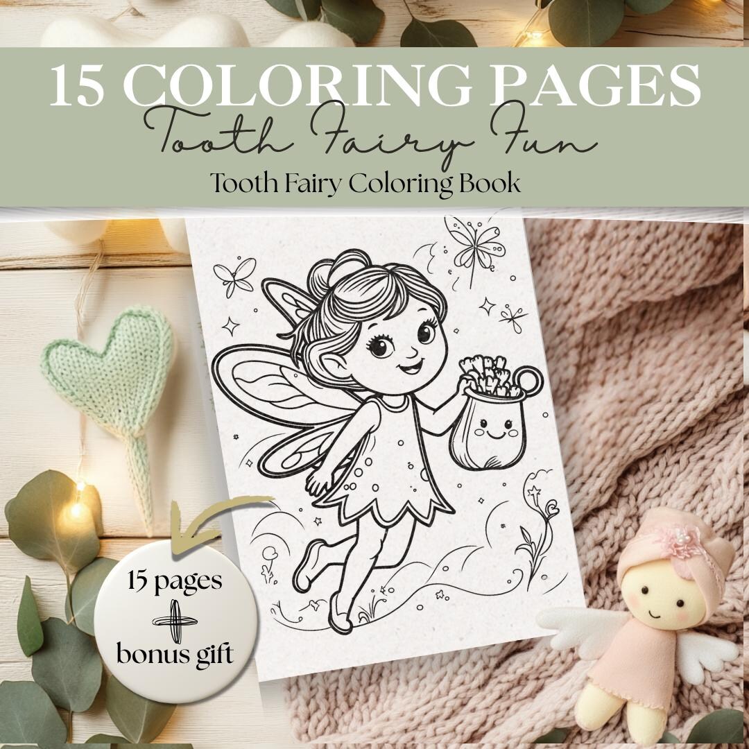 Tooth Fairy Coloring Book for Kids | 15 Printable Pages + Bonus | Cute ...