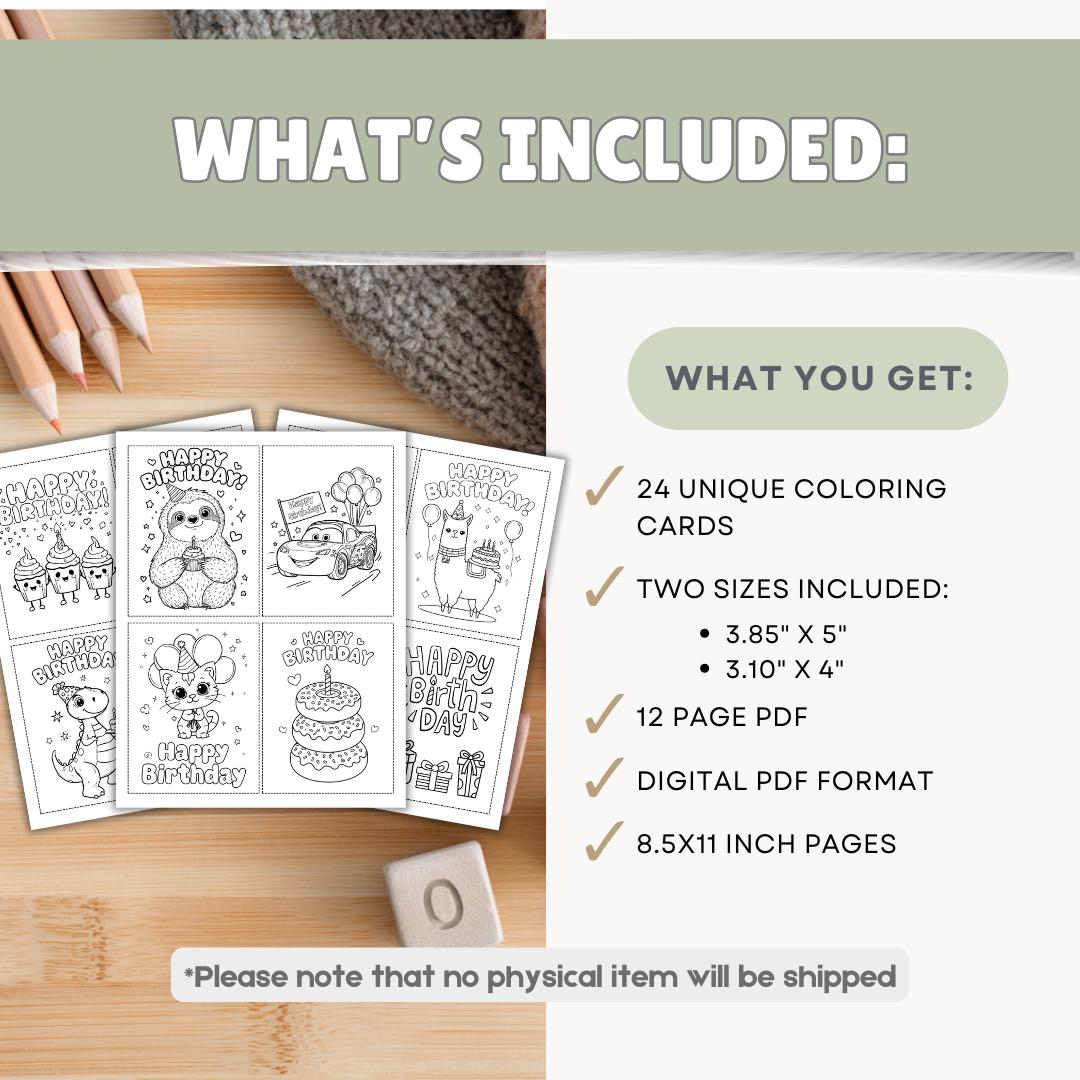 Happy Birthday Coloring Cards | 24 Cute Printable Cards to Color | Kids ...
