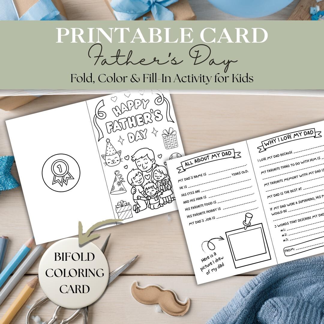 Father’s Day Coloring Card Printable | Fold, Color & Fill-in Activity ...