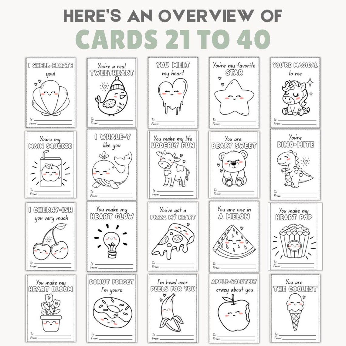 Valentine’s Day Coloring Cards for Kids | 40 Printable Pun Cards ...