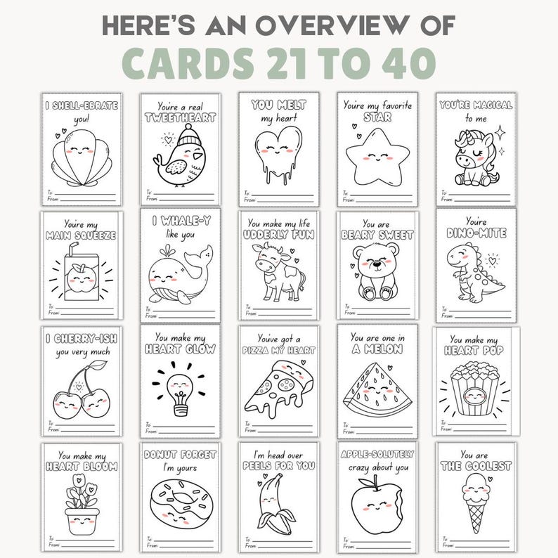 Valentine’s Day Coloring Cards for Kids | 40 Printable Pun Cards ...