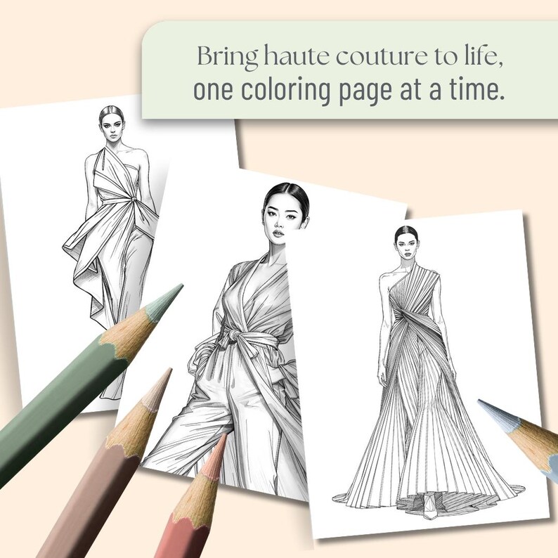 Runway Models Coloring Pages | 44 High Fashion Designs | Couture Gowns ...