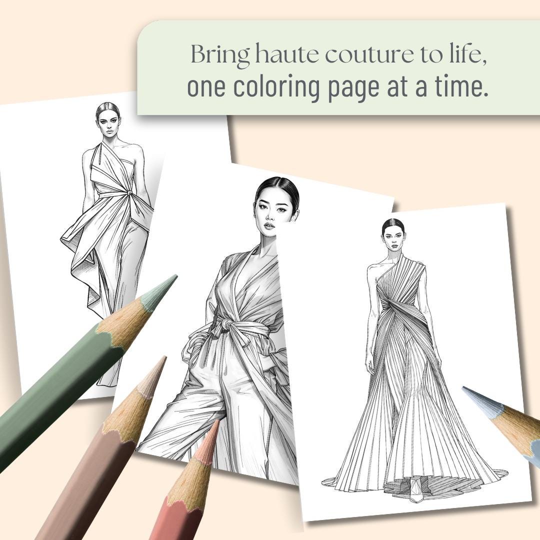 Runway Models Coloring Pages | 44 High Fashion Designs | Couture Gowns ...