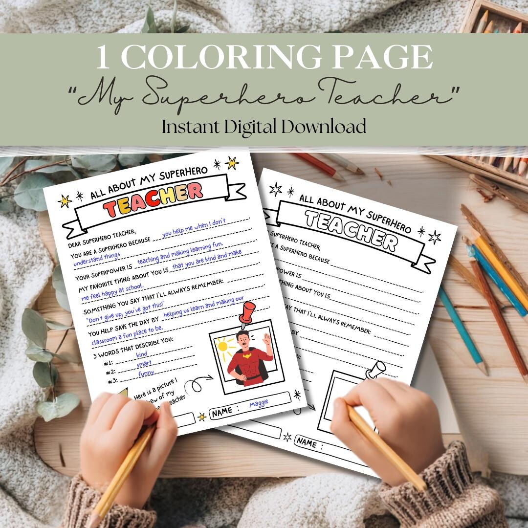 My Superhero Teacher Printable | Teacher Appreciation Coloring Page ...