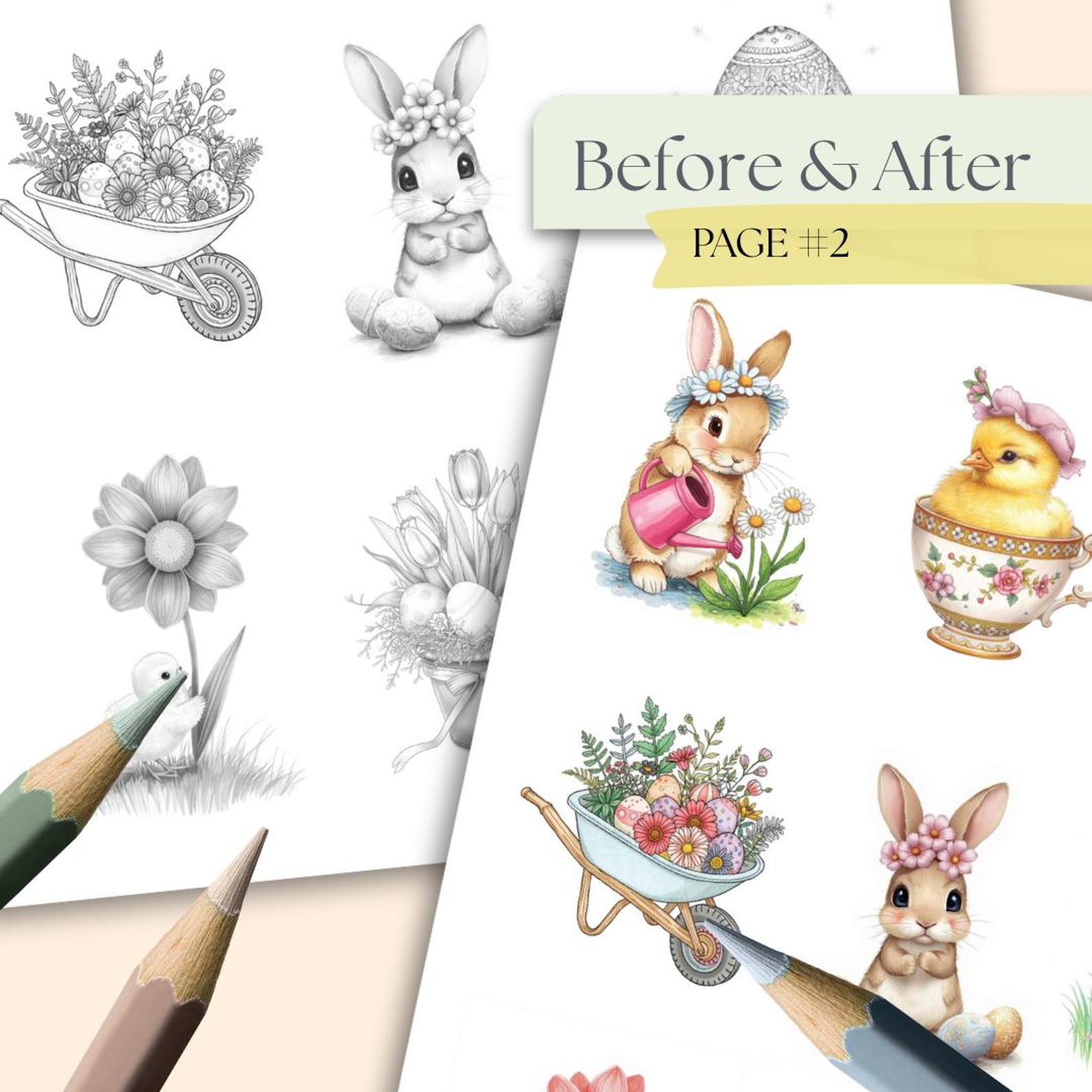 Tiny Easter Illustrations | Bunny & Egg Coloring Pages | 45 Mini Spring ...