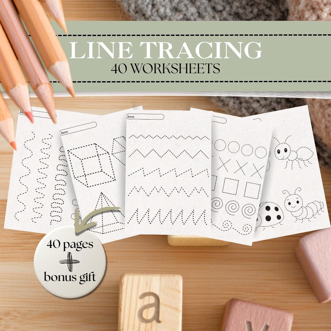 Line Tracing Worksheets Bundle for Preschool | 40 Pre-writing Practice ...
