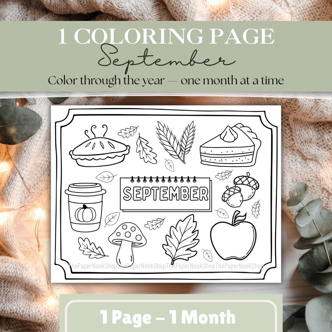 September Coloring Page Printable | Fall Coloring Sheet for Kids ...