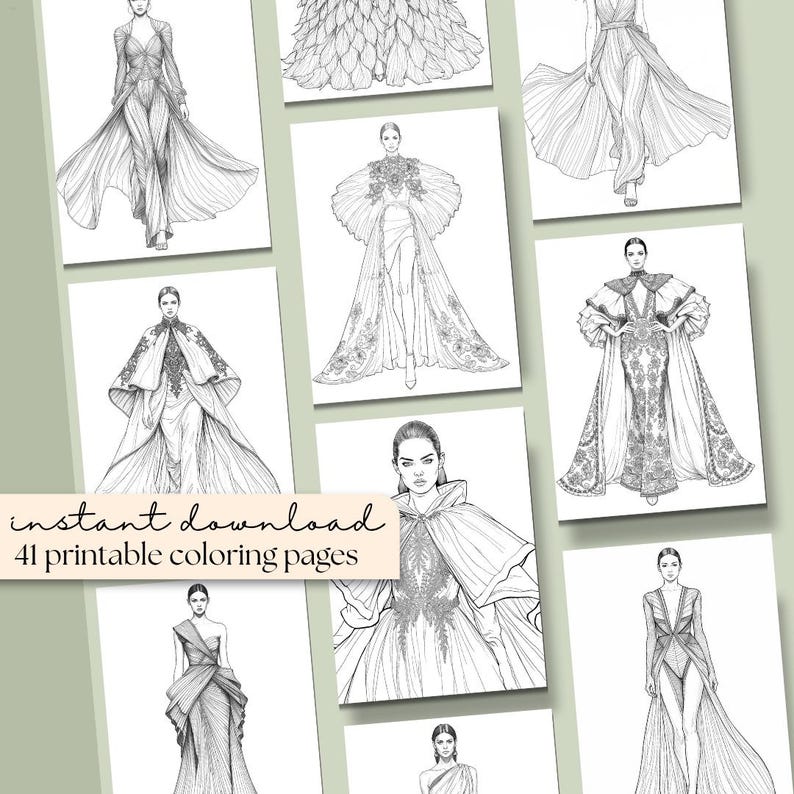 Runway Models Coloring Pages | 44 High Fashion Designs | Couture Gowns ...