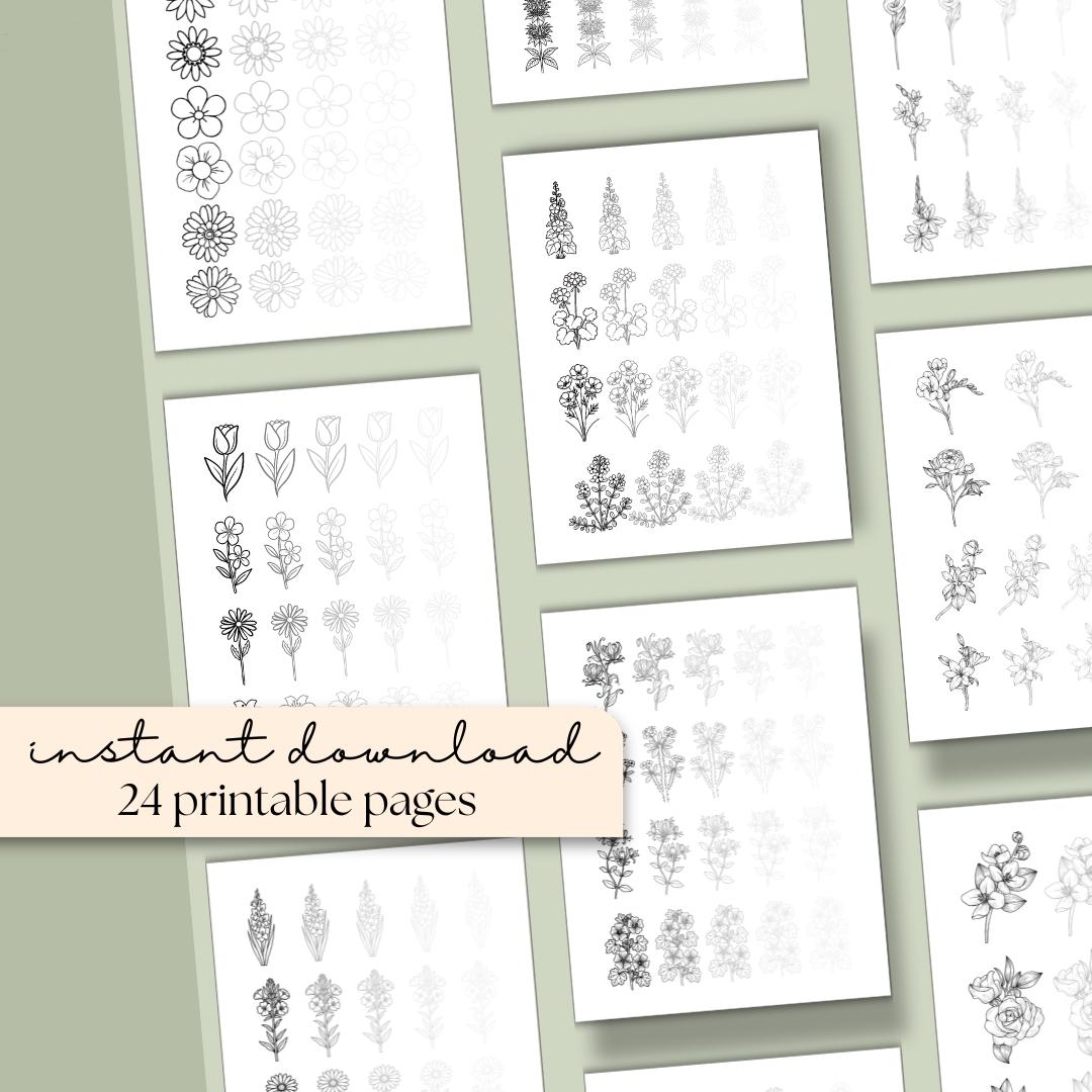 Flower Drawing Practice Worksheets | Trace & Draw Floral Workbook ...