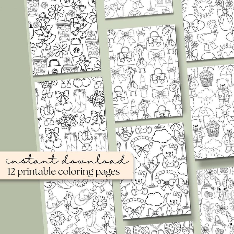 Coquette Coloring Pages | 12 Cute Pattern Designs With Bows, Pearls ...