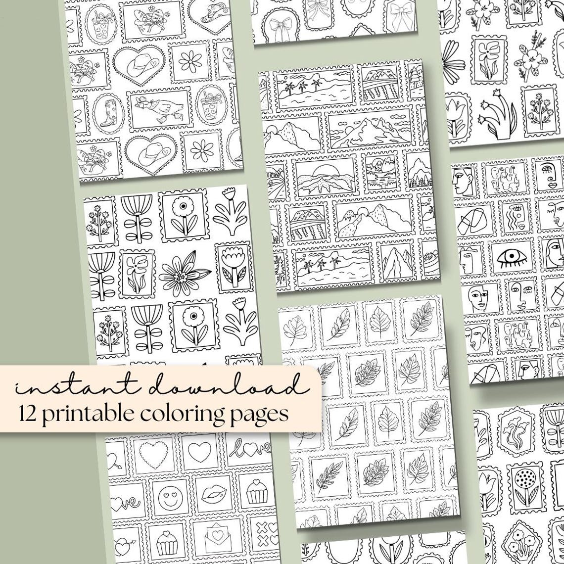 Stamp Coloring Pages Bundle #1 | 12 Stamp Pattern Sheets + 3 Bonus ...