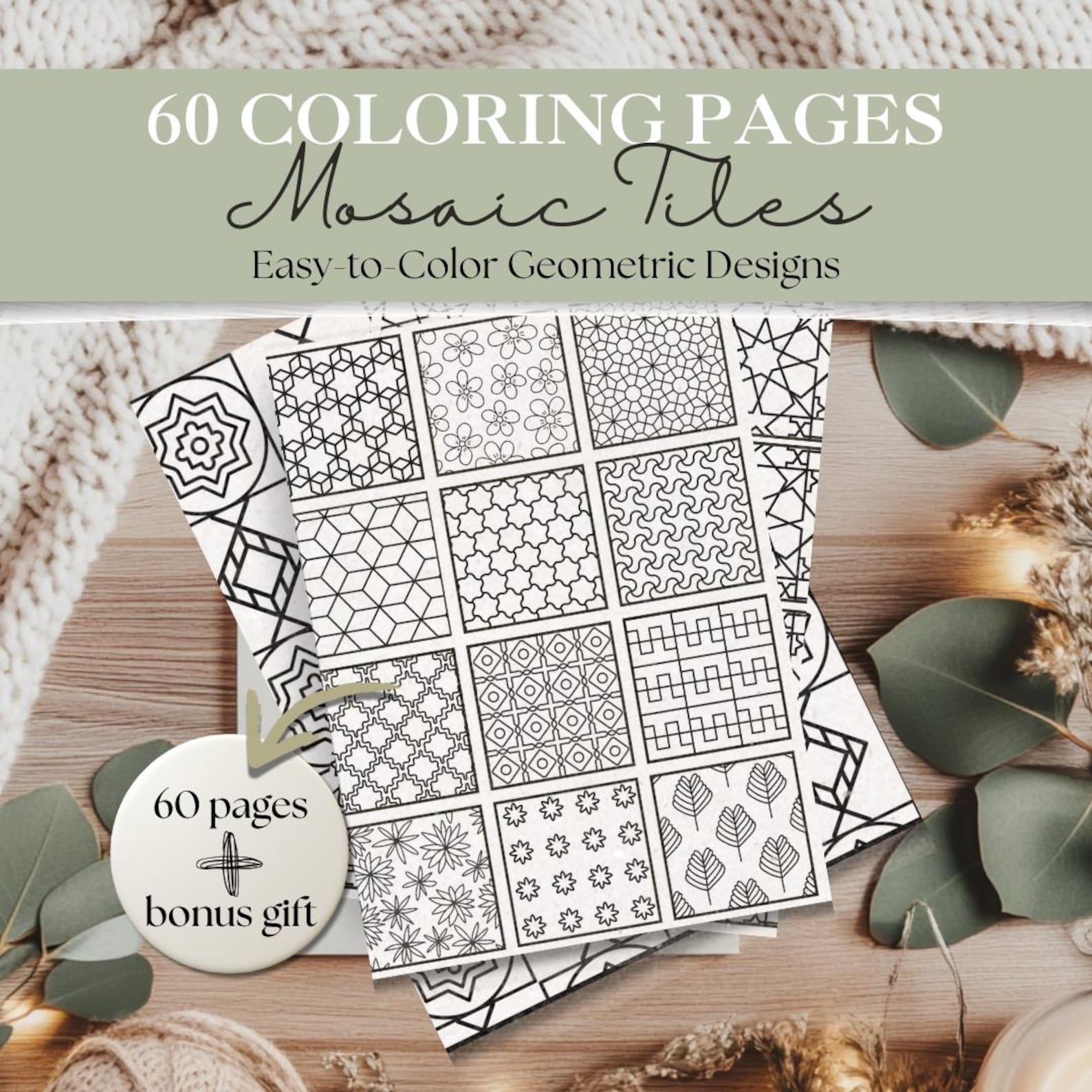Mosaic Tile Coloring Pages | 60-page Geometric & Floral Pattern Bundle ...