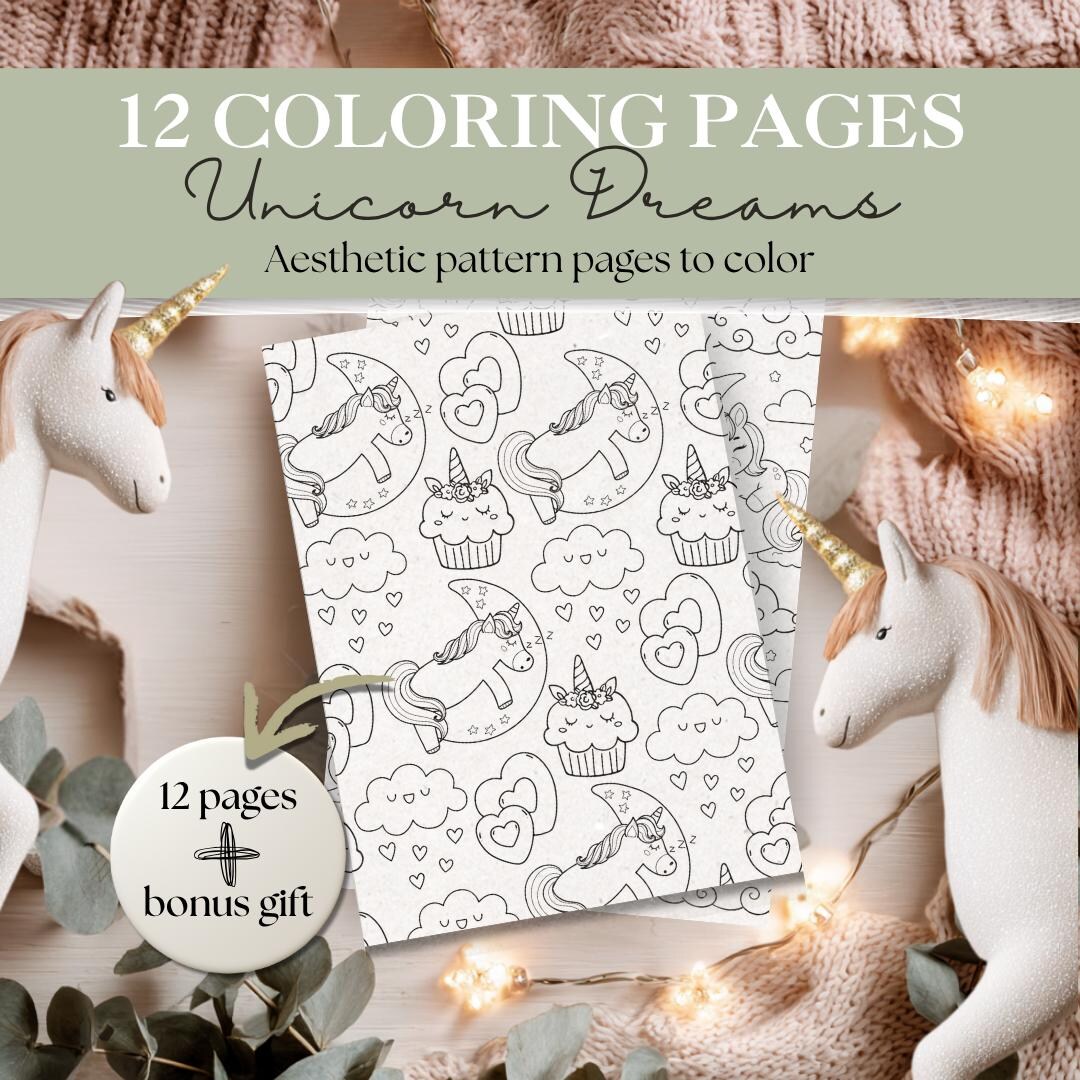 Unicorn Coloring Pages | Cute Pattern Coloring Book | Magical Kawaii ...