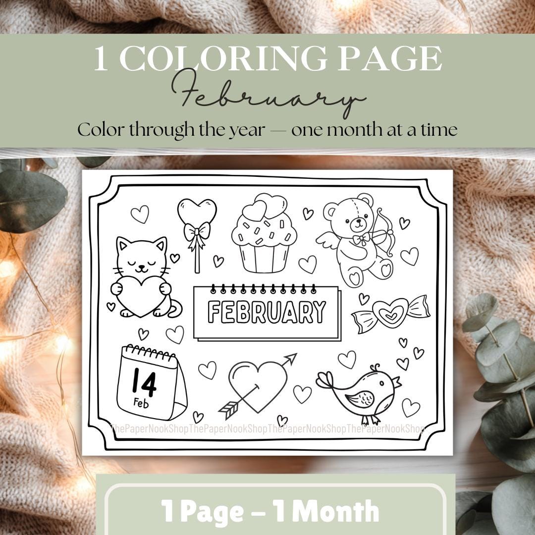 February Coloring Page Printable | Valentine’s Day Coloring Sheet for ...