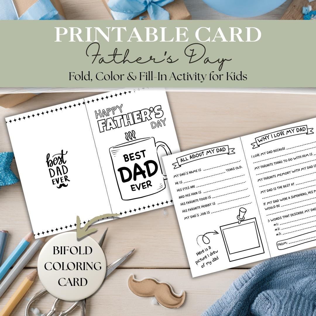 Father’s Day Coloring Card Printable | Fold, Color & Fill-in Activity ...