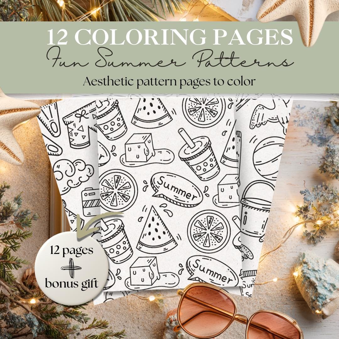 Fun Summer Patterns Coloring Pages | 15 Cute Summer Designs + 3 Bonus ...