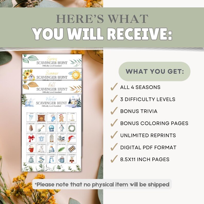 Seasonal Scavenger Hunt Printable Bundle | 4 Seasons of Outdoor/indoor ...