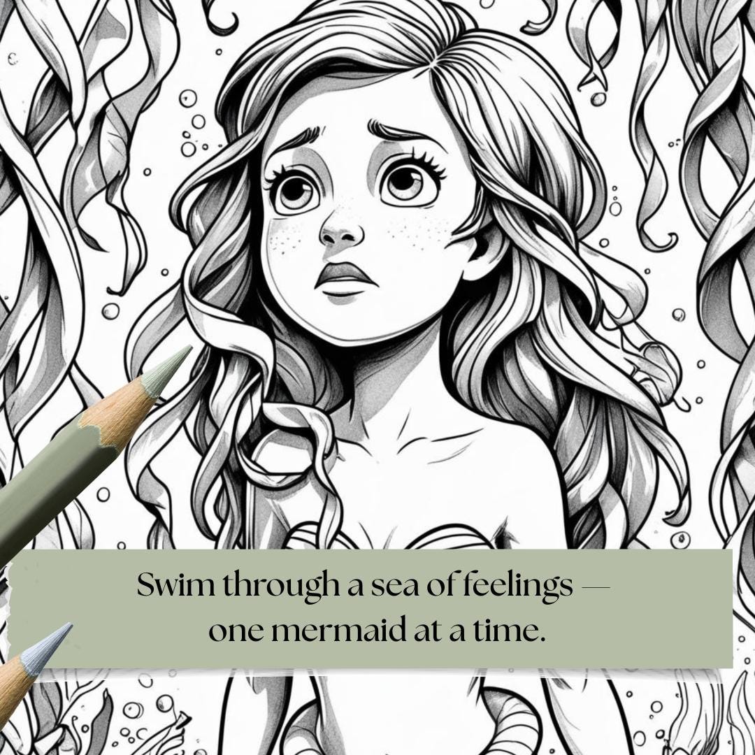 Mermaid Emotions Coloring Pages for Kids | Printable Mermaid Mood Book ...