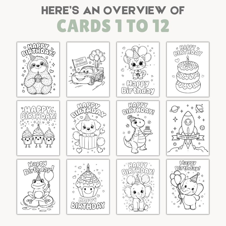 Happy Birthday Coloring Cards | 24 Cute Printable Cards to Color | Kids ...