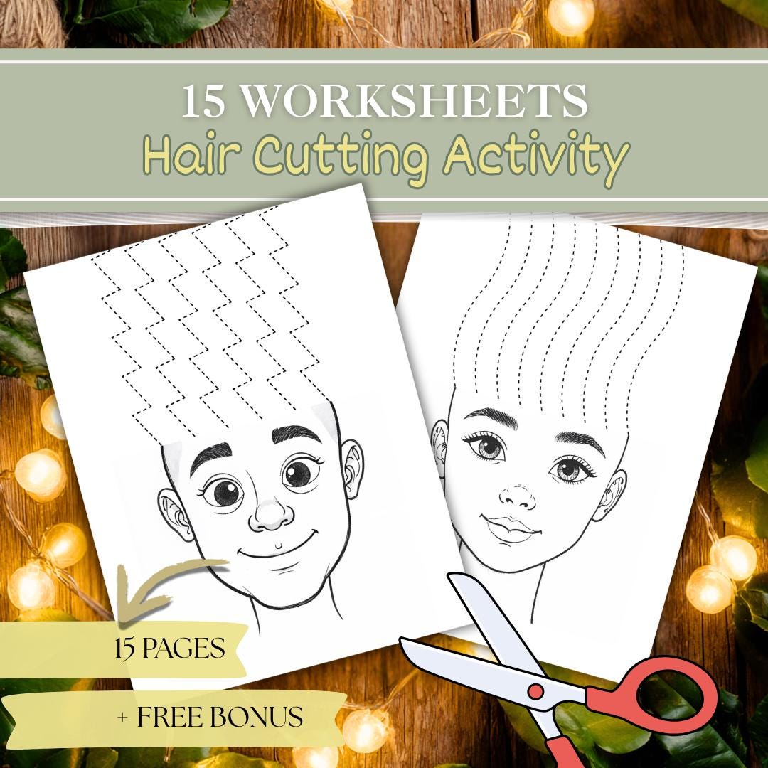 Hair Cutting Scissor Skills Worksheets | Preschool Fine Motor Cutting ...