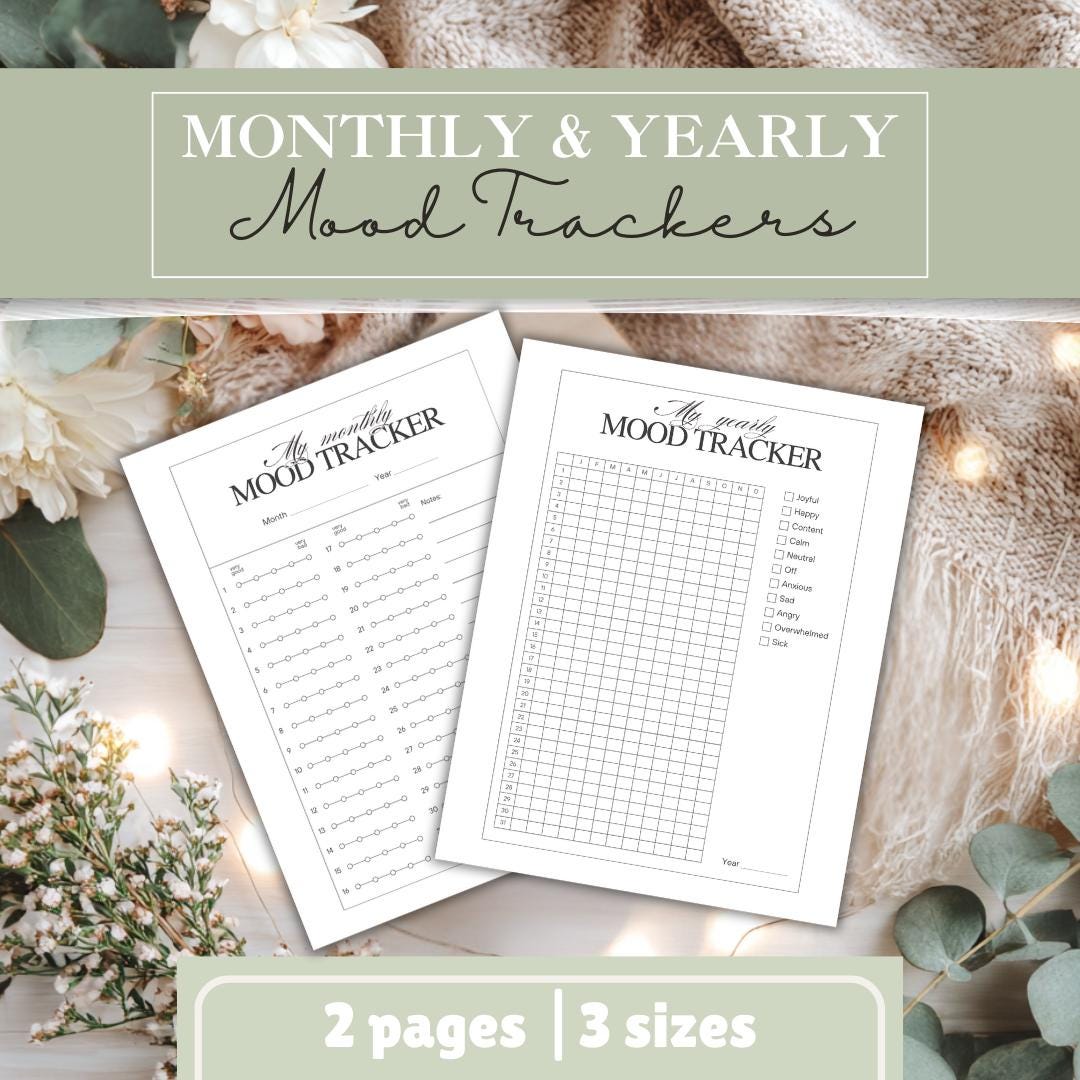 Mood Tracker Printable Bundle | Monthly & Yearly Mood Trackers | Fill ...