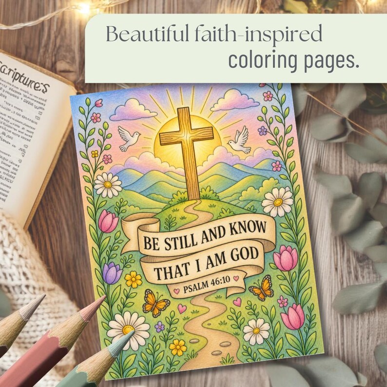 Christian Bible Verse Coloring Page Printable | Be Still and Know That ...