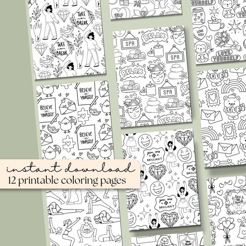 Self Love Patterns Coloring Pages for Adults & Kids | Motivational ...
