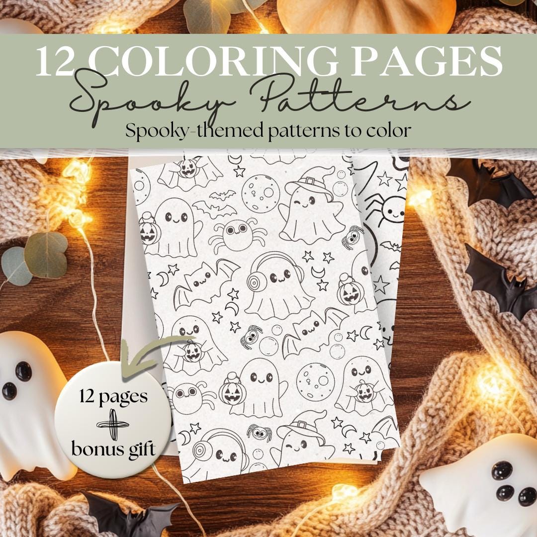 Spooky & Cute Halloween Patterns Coloring Pages | 12 Printable Pages ...