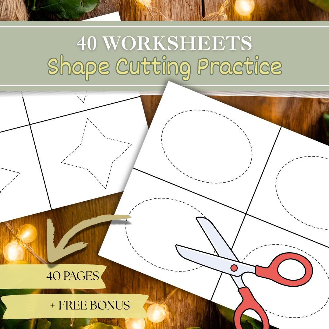 Scissor Skills Worksheets for Kids | 40 Shape Cutting Practice Pages ...