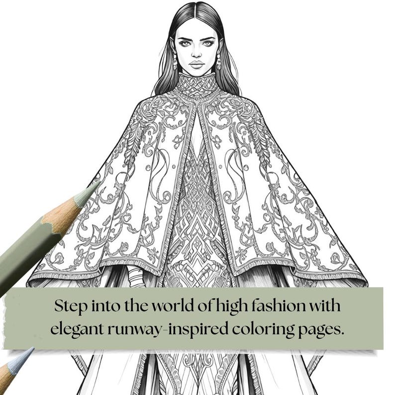 Runway Models Coloring Pages | 44 High Fashion Designs | Couture Gowns ...