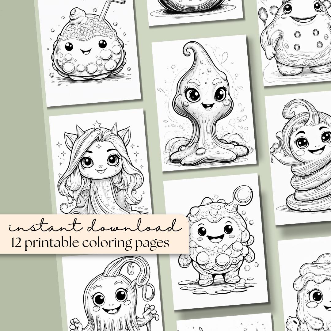 Cute Slime Creatures Coloring Book | Printable Kawaii Slime Squad Pages ...