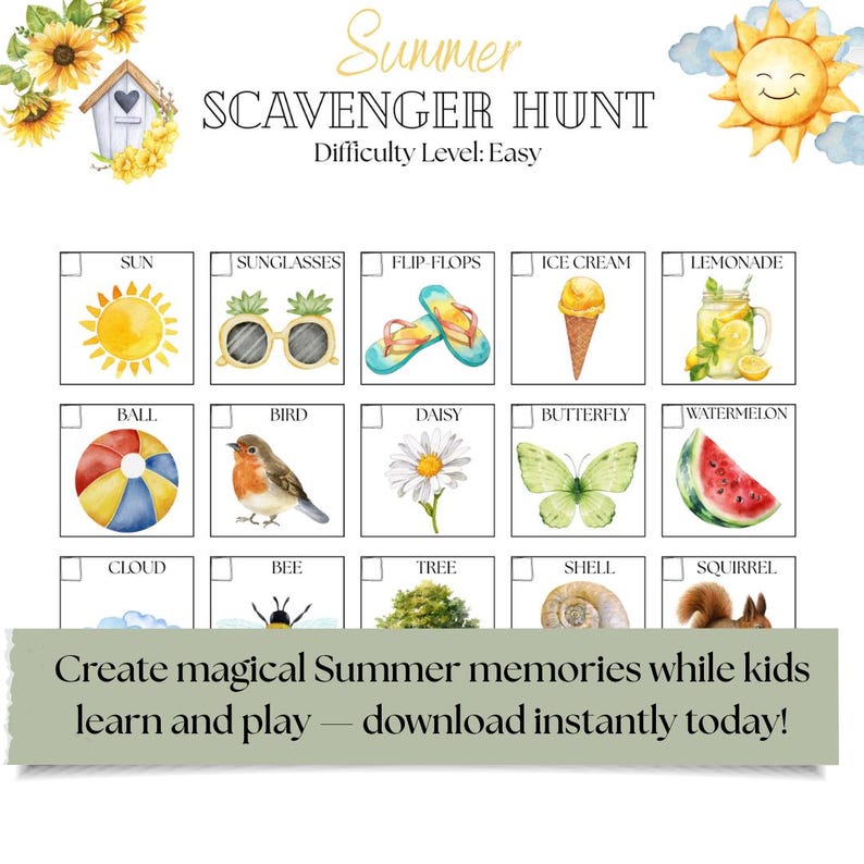 Summer Scavenger Hunt Printable for Kids | 3 Levels + Bonus Trivia ...