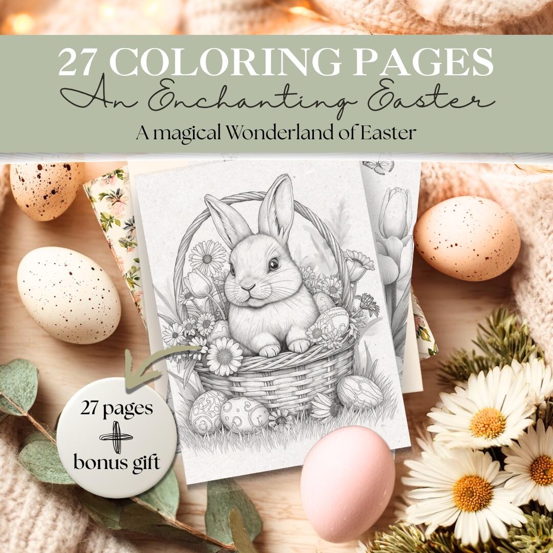 An Enchanting Easter Coloring Pages | Cute Bunny & Chick Scenes | 27 ...