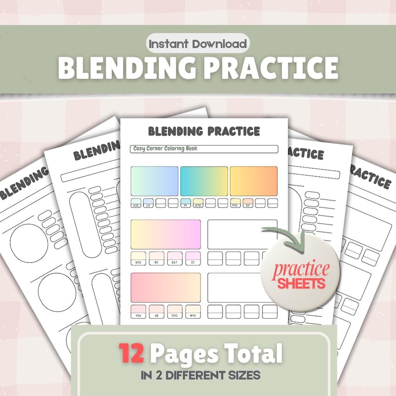 Blending Practice Worksheets for Markers | 12 Page Color Blending ...