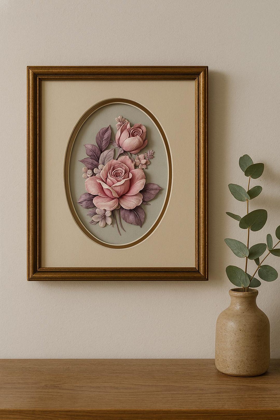 Handmade 3D Floral Paper Tole Art - Framed Oval Wall Decor - Etsy