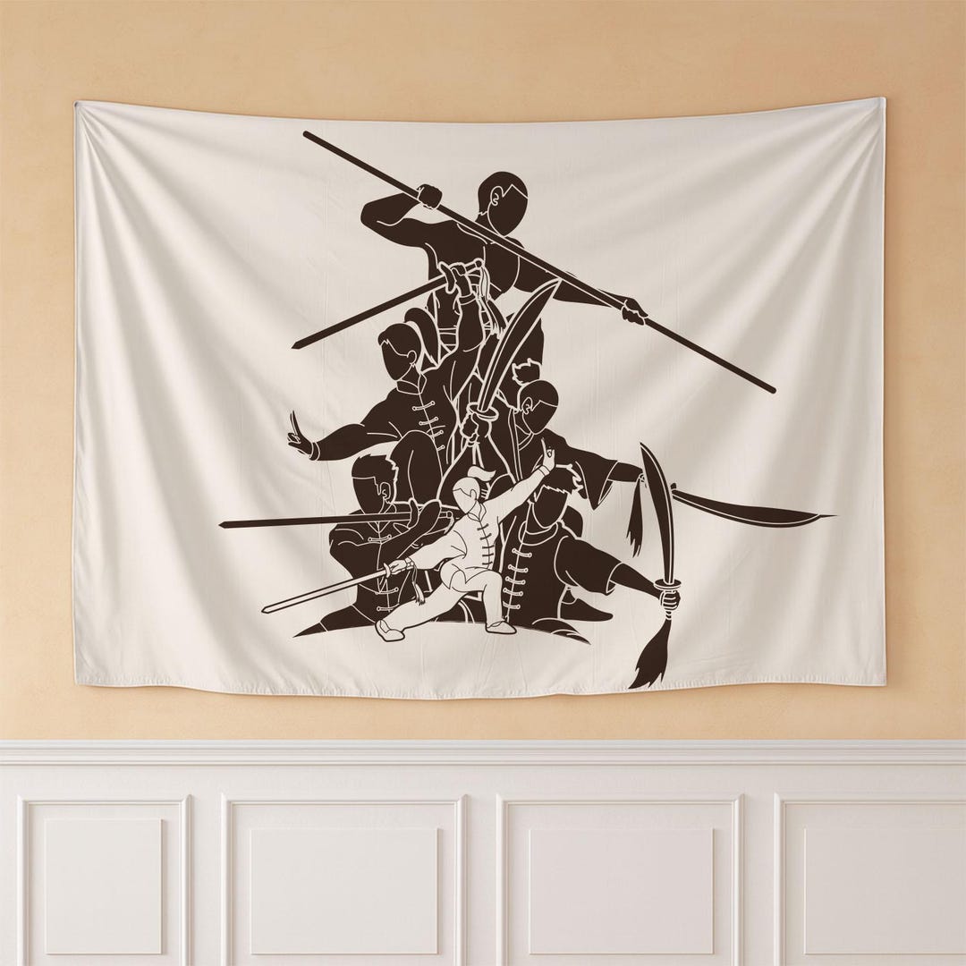 Kung Fu Tapestry Wushu Martial Arts Wall Hanging Shaolin Warriors ...