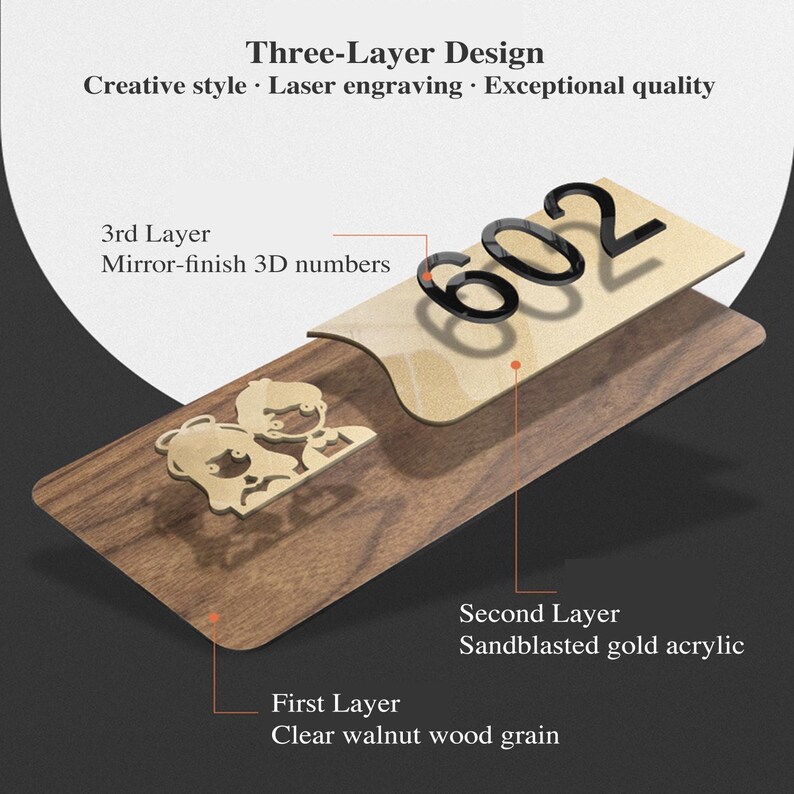 Custom Room Number Sign Wood and Gold Door Plate Personalized Hotel ...