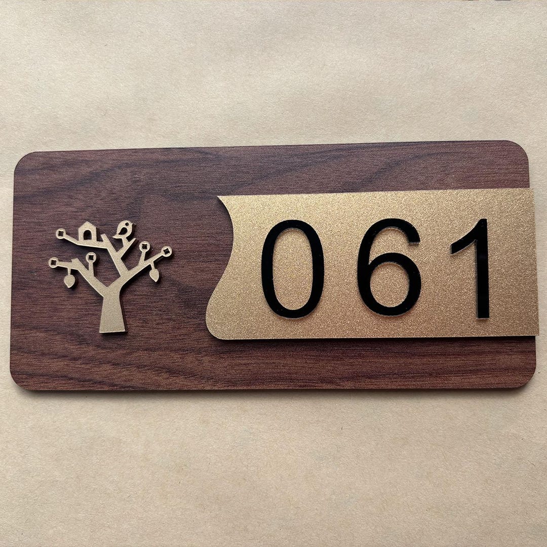 Custom Room Number Sign Wood and Gold Door Plate Personalized Hotel ...